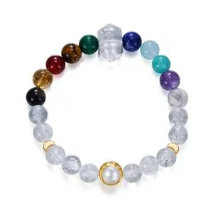 AUROZIA Seven Chakra Lunar Phase Bracelet With Pearl And Quartz - Yellow