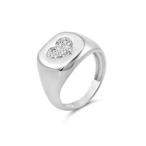SHYMI Pave Heart Signet Ring - Silver