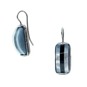 GEM KINGDOM Sterling Silver Onyx & Mother Of Pearl Earrings - Silver/white/black