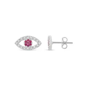 SHYMI Studded Evil Eye Stud Earrings - Silver/pink