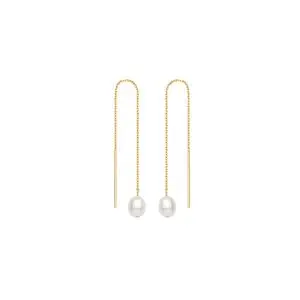 VANCHI Eira Pearl Drop Threader Earrings - Gold