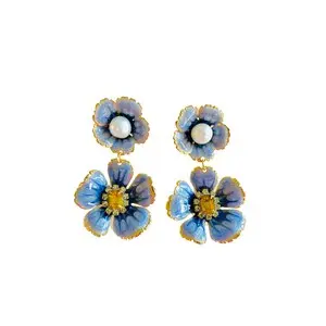 THE PINK REEF Floral Drop Earrings - Blue