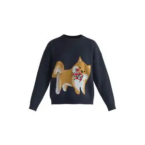 PAISIE Christmas Jumper With Dog And Mistletoe - Blue