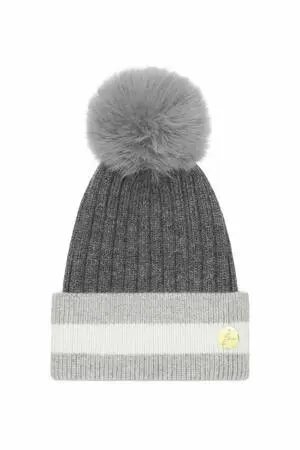 HORTONS ENGLAND Geneva Cashmere Pom Pom Beanie - Grey