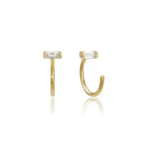 LILY & ROO Diamond Style Baguette Lobe Hoop Earrings - Gold