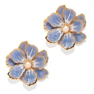 THE PINK REEF Floral Earrings With Pearl - Blue