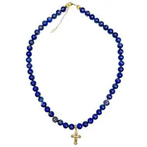 FARRA Lapis Cross Pendant Necklace - Blue