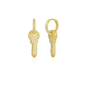 SPERO LONDON Key Charm Hoop Earrings - Gold