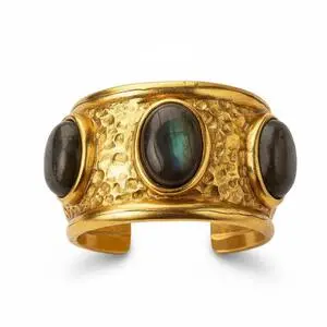 SILVER & ELEGANT Obsidian Oracle Three Stone Ring - Gold