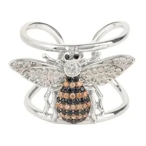LATELITA Latelita Honey Bee Cocktail Ring With Zirconia In Sterling Silver Silver/black/white