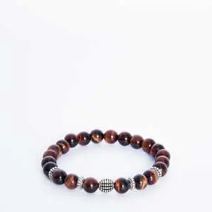 ADDICTED2 Sterling Silver Bracelet With Red Tiger’s Eye Stones - Brown/silver/red