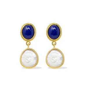 VINTOUCH ITALY Lapis Lazuli And Pearl Earrings - Blue/gold
