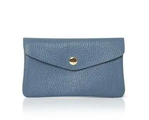 BETSY & FLOSS Medium Popper Leather Purse In Denim - Blue