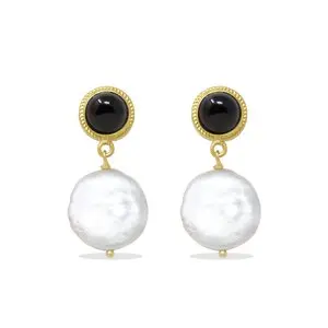 VINTOUCH ITALY Roma Onyx And Keshi Pearl Earrings - Black