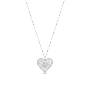 SHYMI Fluted Pave Heart Pendant Necklace - Silver