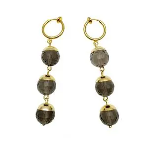 FARRA Smoky Quartz Clip-on Hoop Earrings - Black