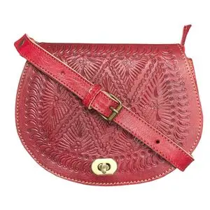 BERBER LEATHER The Temara Embossed Saddle Bag - Red