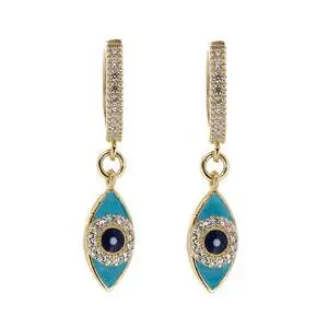 EBRU JEWELRY Gold Plated Turquoise Evil Eye Drop Earrings With Zirconia - Gold/blue/white