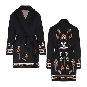 Loveist Store Jacquard Boho Wrap Cardigan - Black