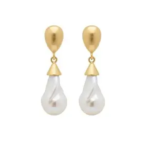 LINYA JEWELLERY Depi Big Baroque Pearl Drop Earrings - Gold