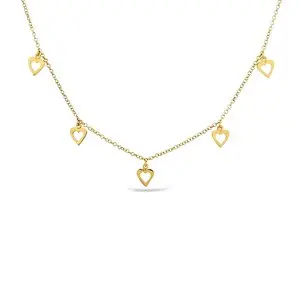 LUTIRO Five Dangling Open Hearts Necklace - Gold