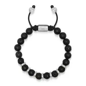 NIALAYA JEWELRY Sterling Silver Beaded Bracelet With Lava Stone - Black