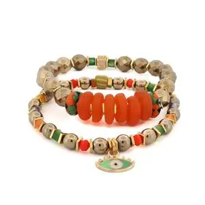 EBRU JEWELRY Evil Eye Charm Beaded Bracelet - Gold/yellow/blue