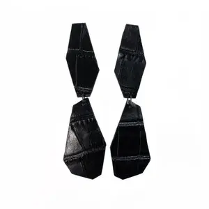 WAIWAI Geometric Leather Dangle Earrings - Black