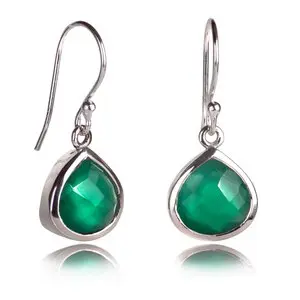 THE JEWELLERY STORE LONDON Pear-shaped Green Onyx Drop Earrings - Silver/green