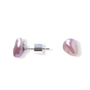 NINEMOO Silver Keshi Pearl Stud Earrings - Silver/pink