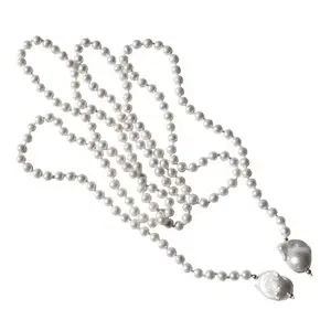 FV JEWELLERY Silver Pearl Long Necklace - White