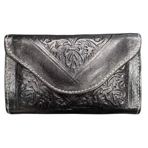 BERBER LEATHER Small Leather Tri-fold Purse Black