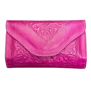 BERBER LEATHER Small Leather Tri-fold Purse Pink