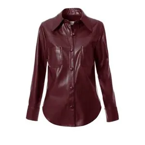 AGGI BY HALEWSKI Vegan Leather Button Down Shirt