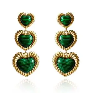 LAURA GRAY Sloan Triple Heart Dangle Earrings - Green