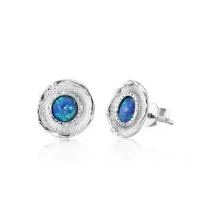 ISLA SILVER Sterling Silver Opal Stud Earrings - Blue/silver