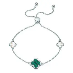 SHADED THE LABEL Niamh Malachite Clover Slider Bracelet - Silver/green