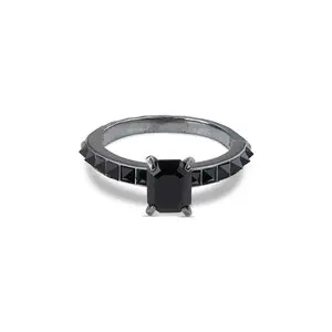 KASUN LONDON Emerald Cut Crocodile Statement Ring - Black