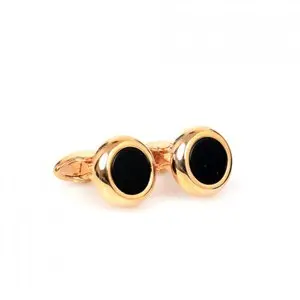 DAVID WEJ Circle With Onyx Cufflink - Gold