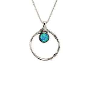 ISLA SILVER Sterling Silver Opal Pendant Necklace - Blue/silver