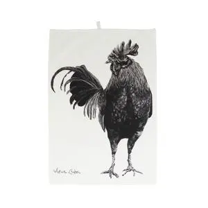 VIRTUE. Black / White Rooster Tea Towel - Black/white