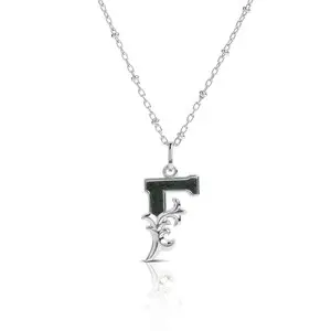 KASUN LONDON Solid Initial Necklace With Green Marble - Silver