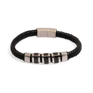 EBRU JEWELRY Leather And Stainless Steel Bracelet - Black/silver