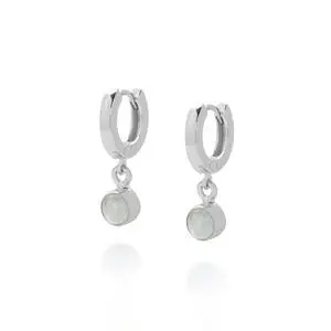 NELLOU JEWELLERY Sterling Silver Aquamarine Gem Hoop Earrings - Blue/silver