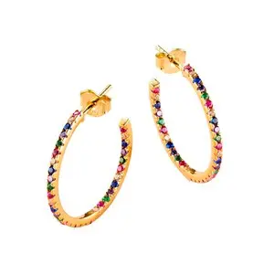 POSH TOTTY DESIGNS Yellow Plated Rainbow Cz Hoop Earrings - Gold