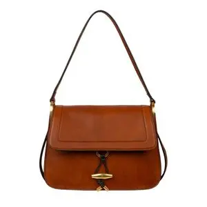 TIME RESISTANCE Leather Flap Shoulder Bag - Brown