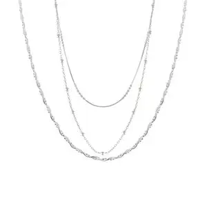 SPERO LONDON Twisted And Beaded Chains Layering Necklace Set - Silver