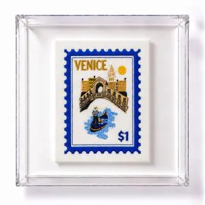 LILLY LOVES Blue Venice Embroidered Postcard Artwork Blue