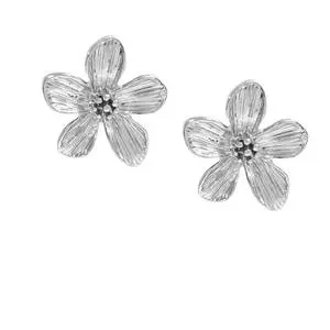 MAISON DE GALA Textured Flower Stud Earrings - Silver
