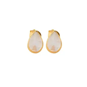 OPIUM JEWELS Rainbow Moonstone Teardrop Stud Earrings - Gold/white